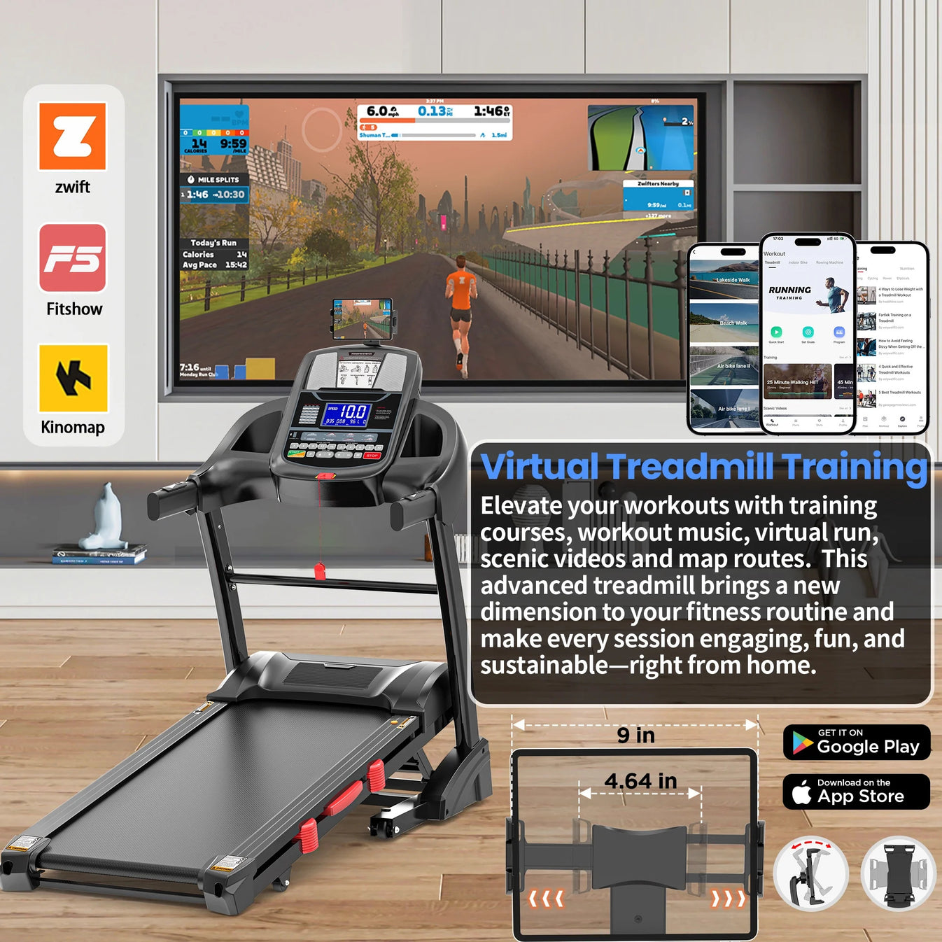 Folding Electric Smart Treadmill– 5.1 HP Brushless Motor, 15 Incline ...
