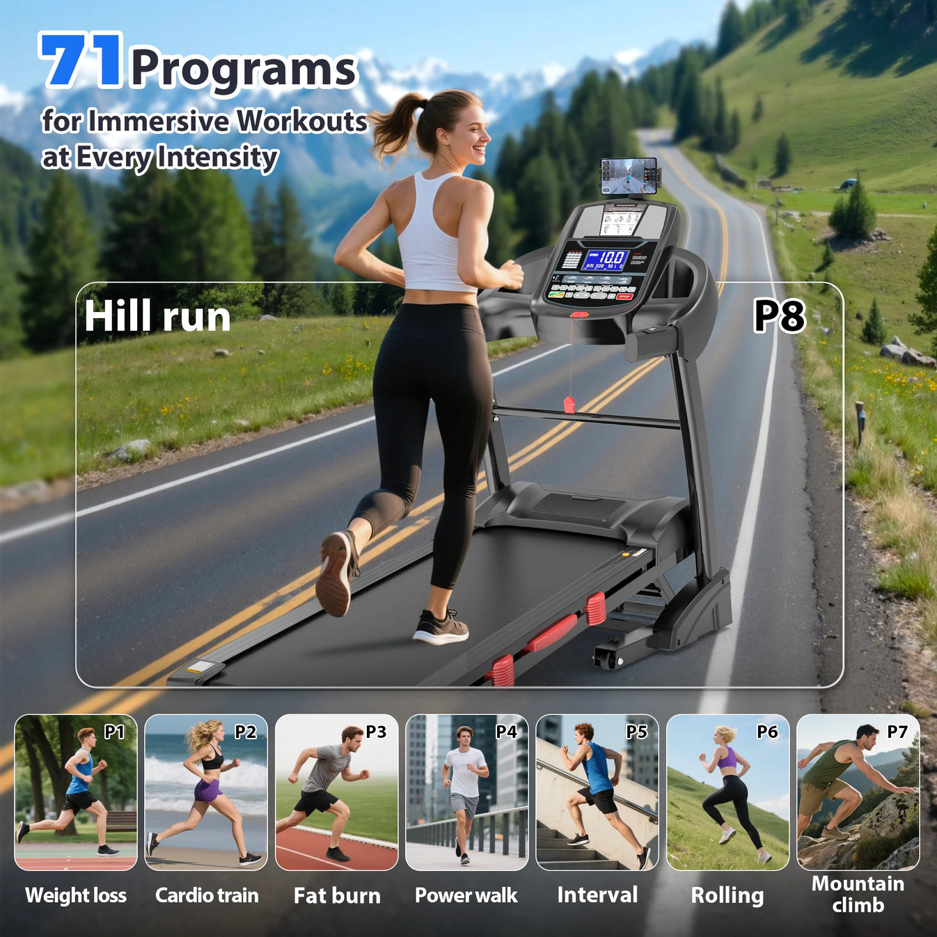 Folding Electric Smart Treadmill– 5.1 HP Brushless Motor, 15 Incline ...